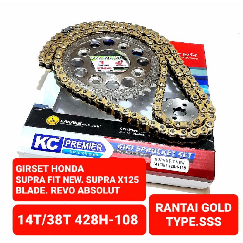 Jual (KCP) Girset kc Premier Honda Supra fit new 14T/38T 428H-108 Supra x125 karisma Blade Revo ...