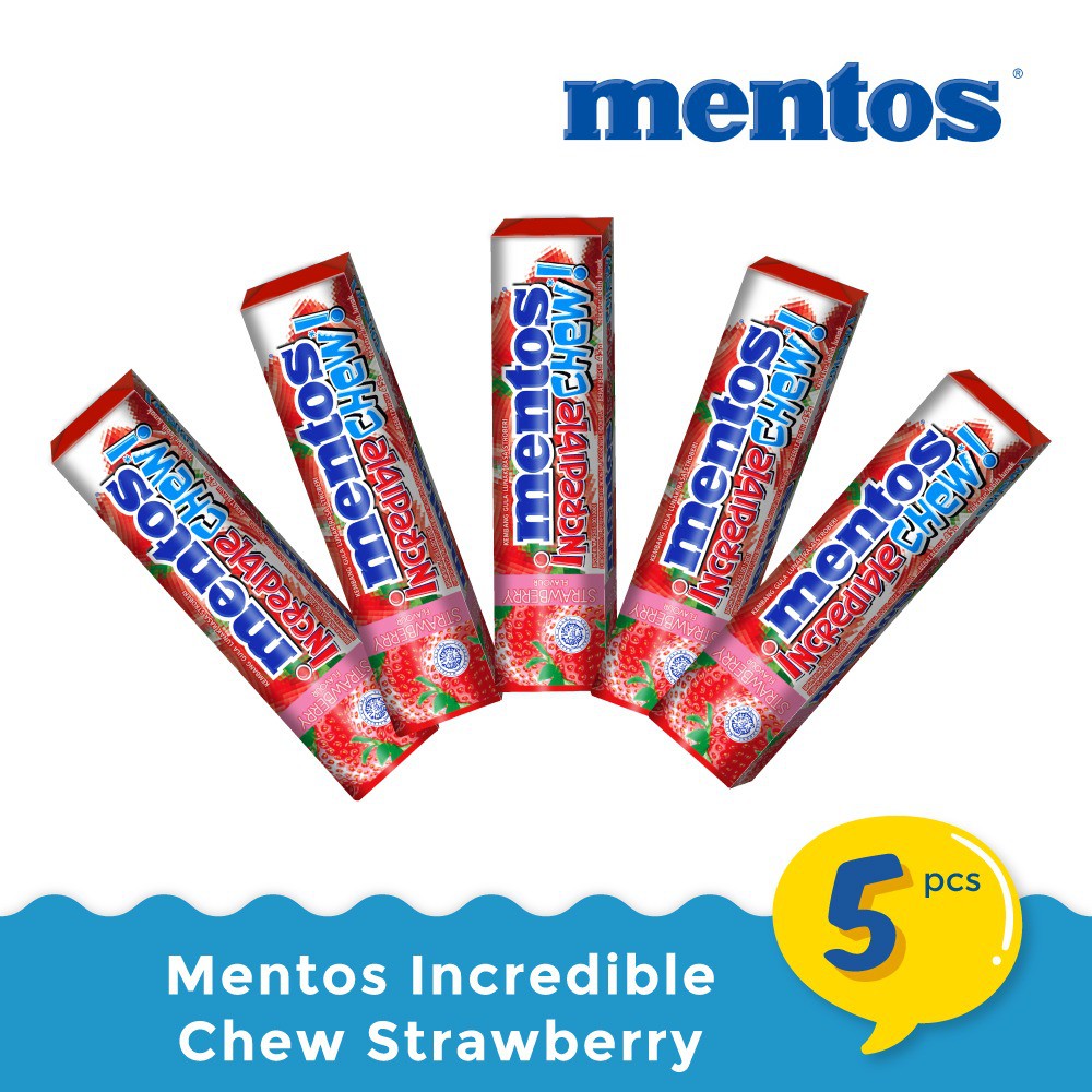 Jual Mentos Incredible Chew Strawberry (5 pcs) | Shopee Indonesia