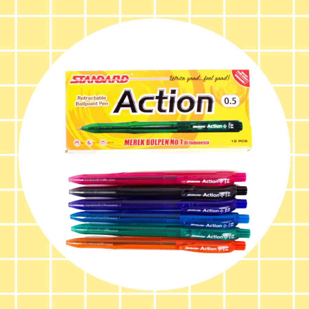 Jual Standard Pen - Action 0.5 Isi 12 pcs ( Pulpen, Pena, Ballpoint ...