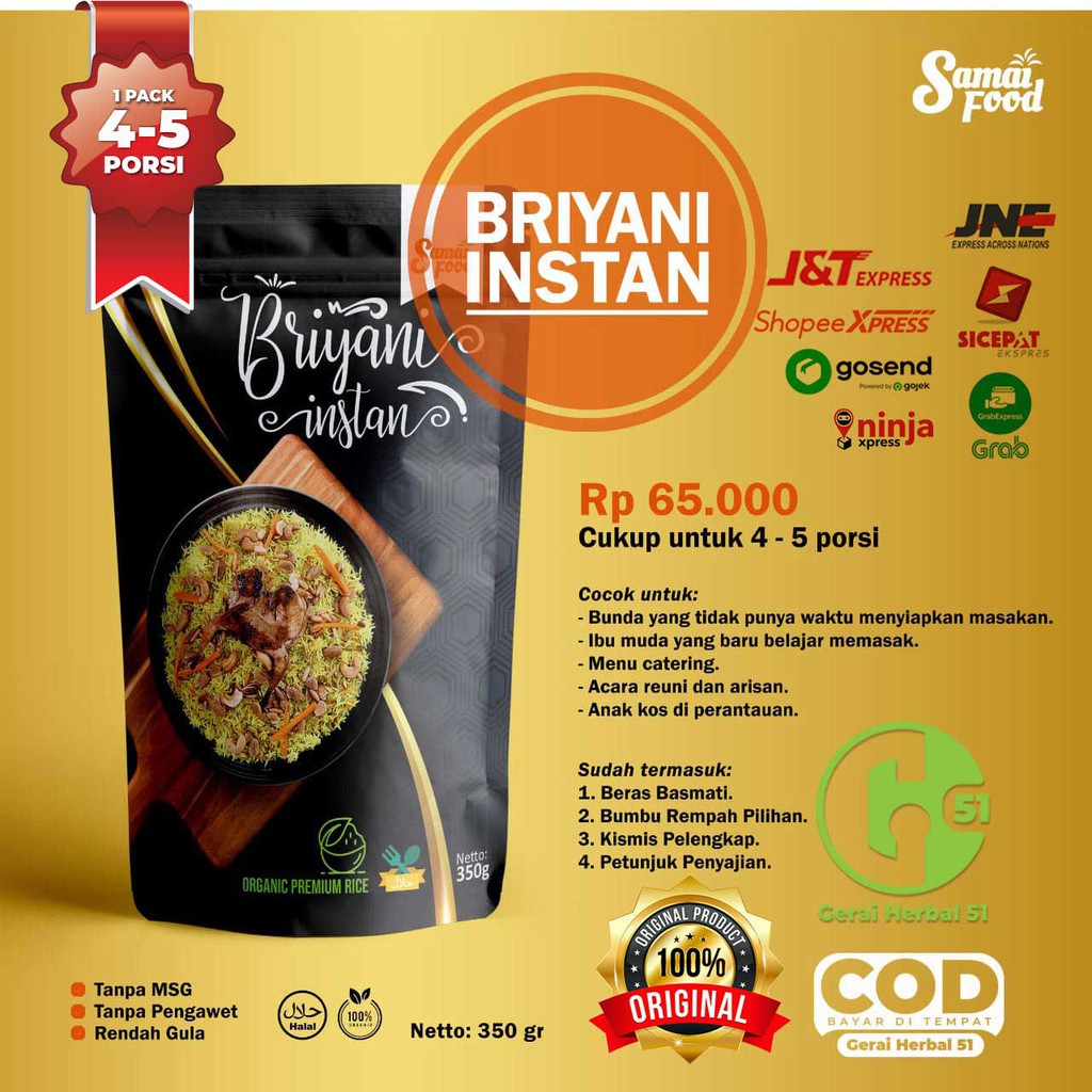 Jual Nasi Briyani/Biryani Instan (Basmati Rice Premium) Samai Food 350g ...