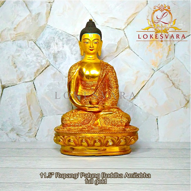 Jual Patung Rupang Arca Logam Buddha Amitabha 11.5inch Full Gold ...