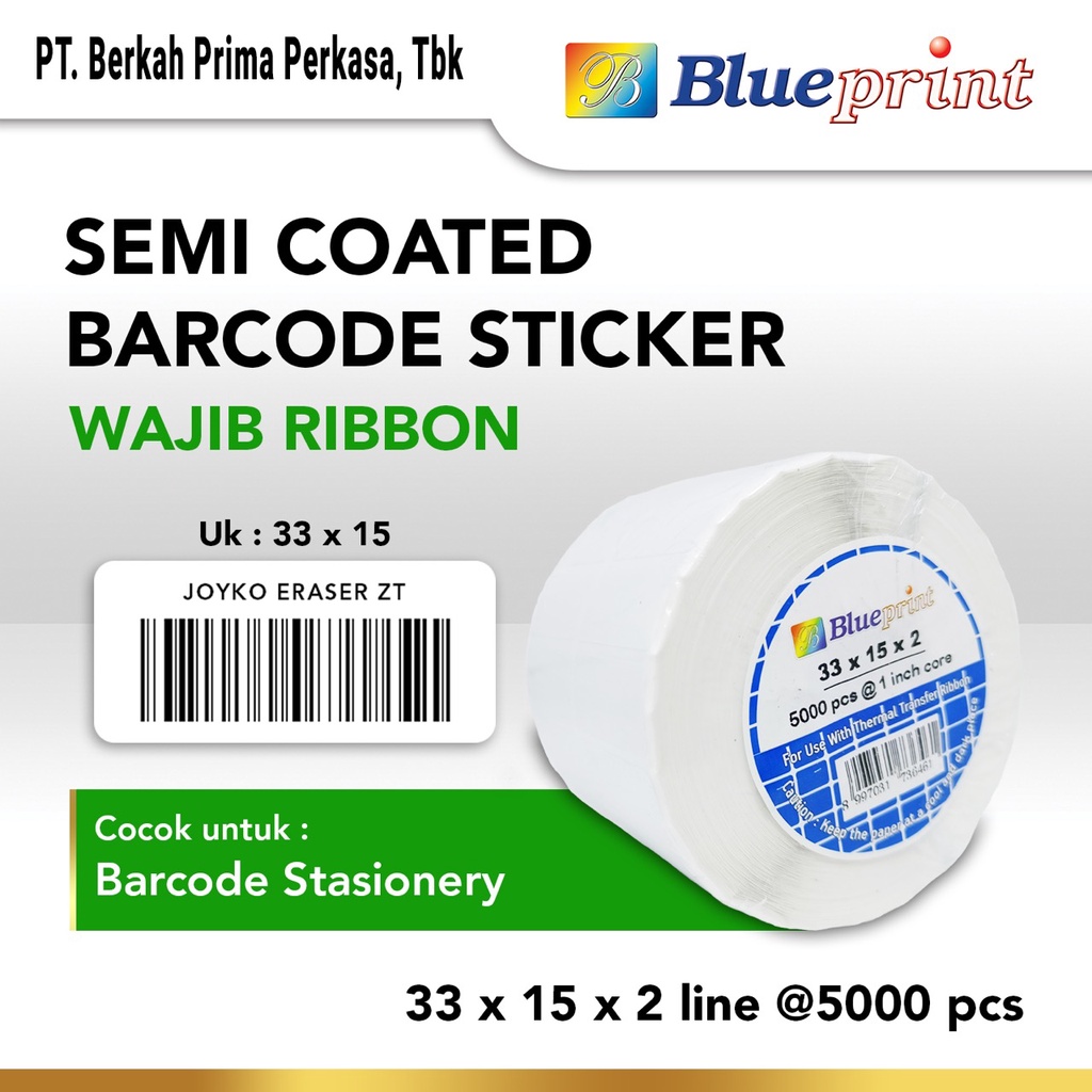 Jual Sticker Barcode Semicoated 33x15 mm 2 Line BLUEPRINT Stiker Label ...