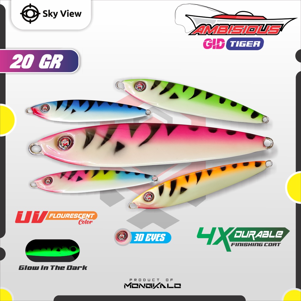 Jual Metal Jig 20 Gram Mongkalo Ambisious Tiger GID UV Flourescent Fosfor Umpan Metal Jig 20g ...