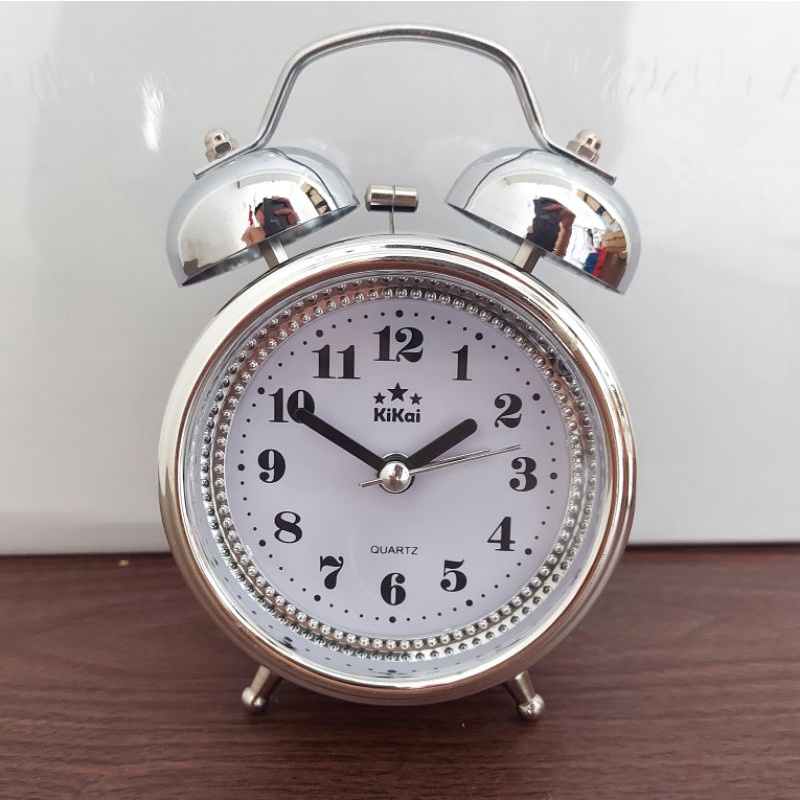 Jual Jam Meja Alarm Beker Weker Kring Besi Silver Lonceng Bonus Baterai ...