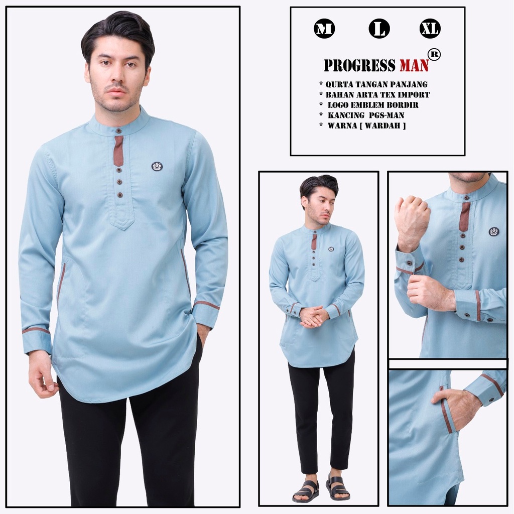 Jual Progress Man Baju Koko Pria Lengan Panjang Zipper Toyobo Fodu Biru ...