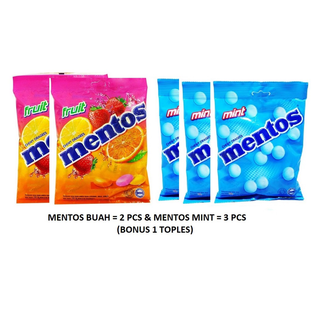 Jual Mentos Mint Halal & Mentos Buah 40 x 50 ( BONUS TOPLES) | Shopee ...