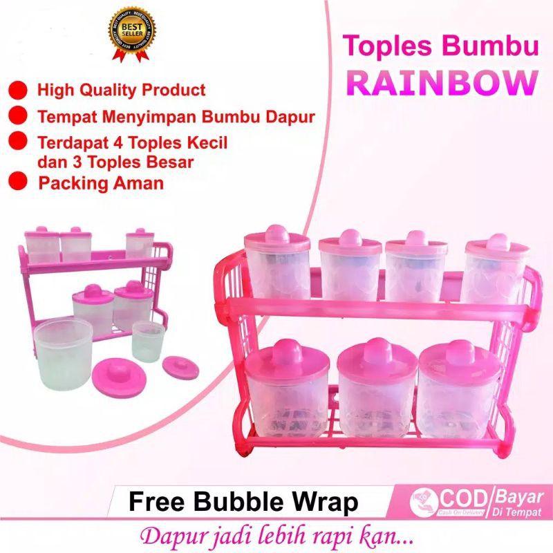 Jual KITCHEN SET RAINBOW - TEMPAT GARAM - TEMPAT BUMBU DAPUR 7 IN 1 ...