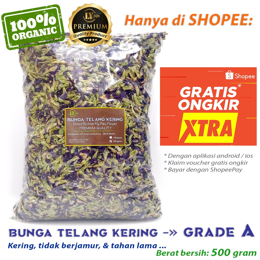 Jual Teh Bunga Telang Kering 500 gram LY Aja Butterfly Pea Organik ...