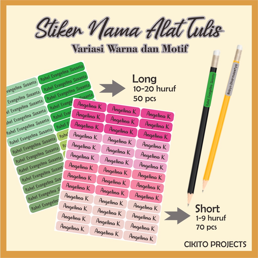 Jual Stiker Alat Tulis Label Nama Anak ATK Pengenal Pensil Buku Variasi ...