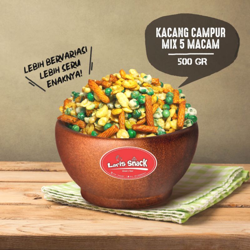 Jual Kacang Campur Mix 5 Macam Gurih Renyah Kiloan Curah 500 Gram ...