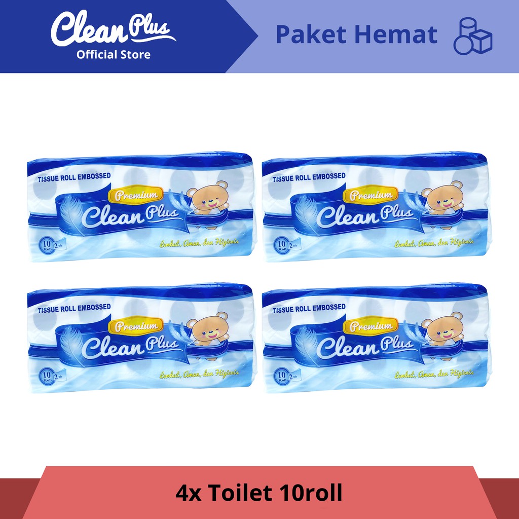 Jual Clean Plus Toilet Tissue Roll Beruang 10x10 Bundling 4 Pack ...