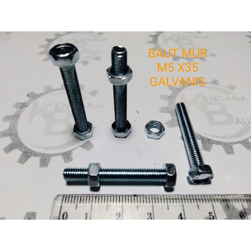 Jual BAUT MUR M5 X 35 GALVANIS HEX / BAUT MUR ISO M5 X 35 KUNCI 8 ...
