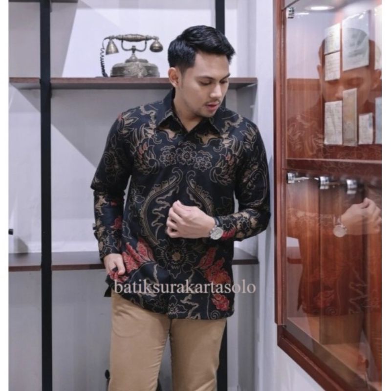 Jual BATIK HITAM MERAH JINAMBE KEMEJA BATIK PRIA PREMIUM LENGAN PANJANG ...