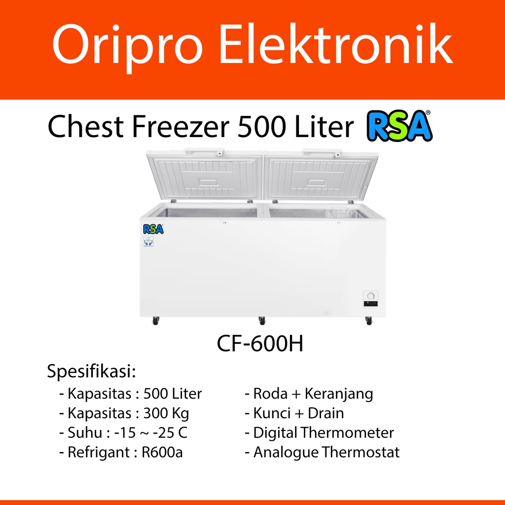 Jual Chest Freezer RSA 500 Liter 2 Pintu CF-600H CF600H CF-600-H | Shopee Indonesia