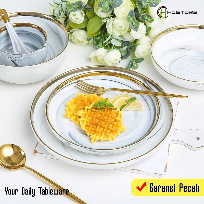 Jual Piring Steak Keramik Marble grey List Gold ukuran 25cm bisa masuk ...