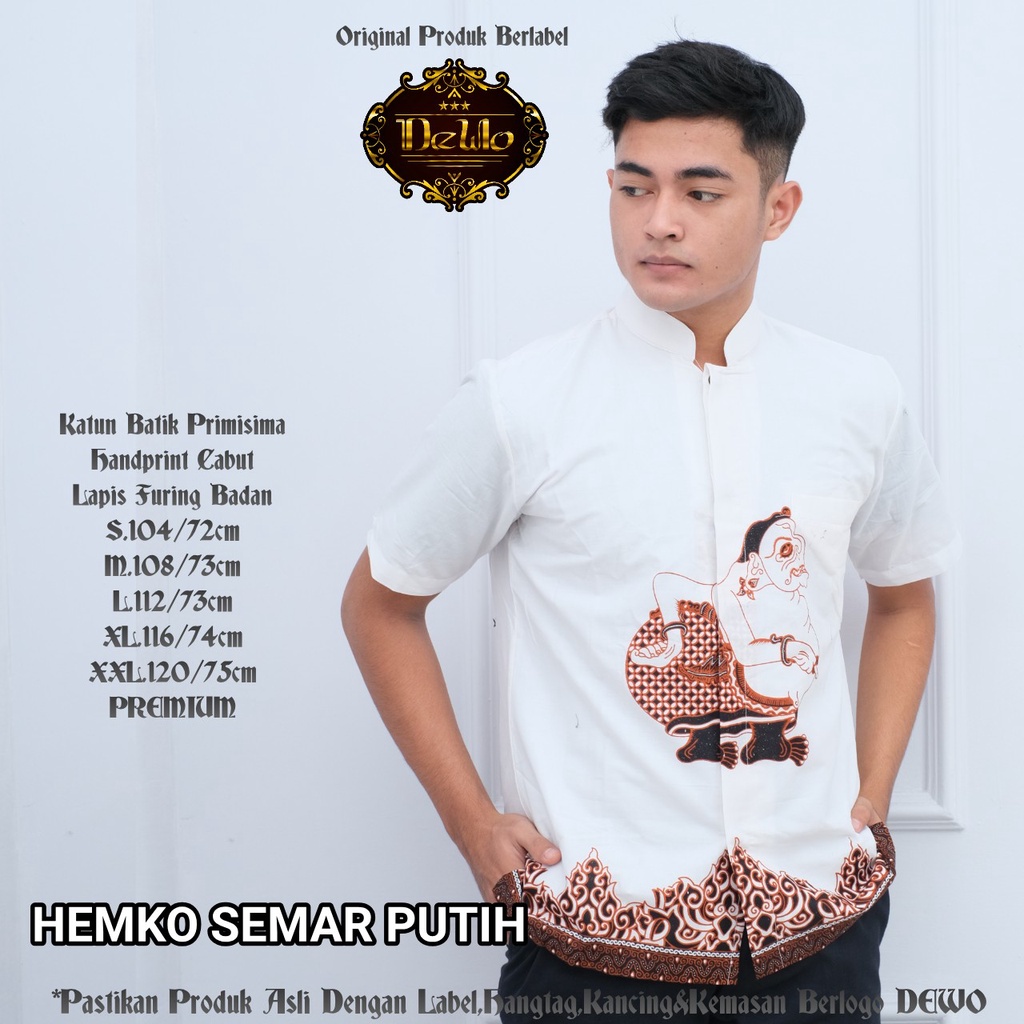 Jual Semar Putih Hemko Kemeja Batik Pria Lengan Pendek Atasan Batik Baju Batik Pria Batik Modern ...