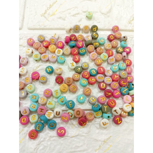 Jual {15 GRAM} Mote Huruf Emas Bulat Pipih Doft Warna (isi +/- 90 biji ...