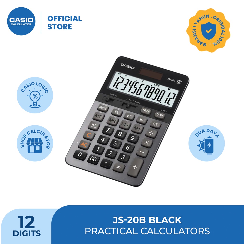 Jual CASIO KALKULATOR JS-20B - Black - Kalkulator Kantor - Heavy Duty - 12 digit | Shopee Indonesia
