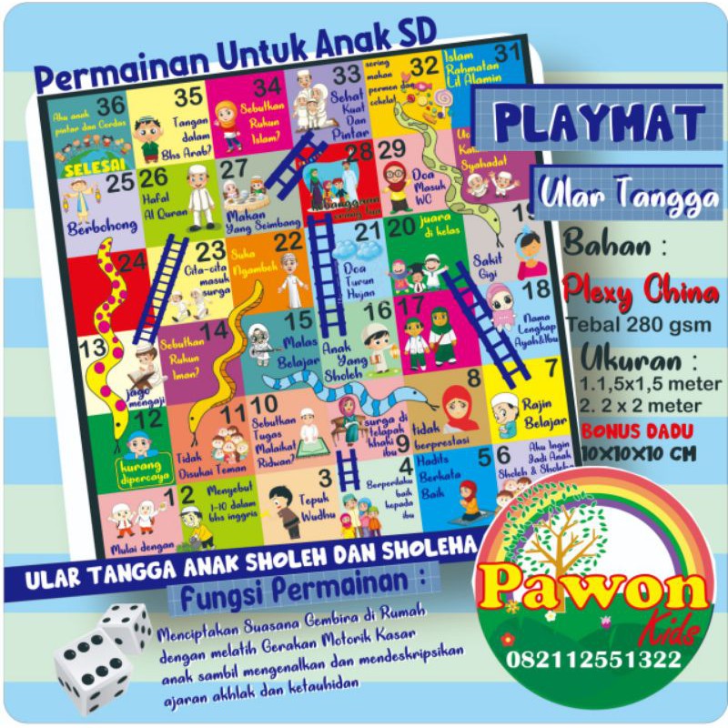 Jual Ular Tangga Raksasa Anak Sholeh 2x2 Meter Karpet Bermain Anak SD ...