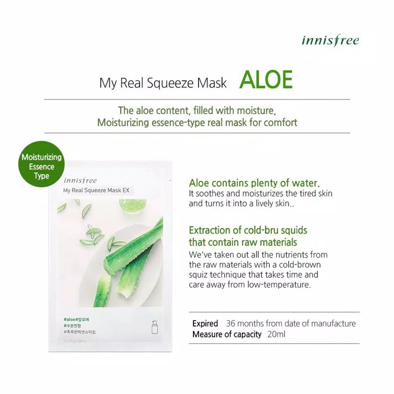 Jual Innisfree Masker Wajah Muka My Real Squeeze Mask Sheet Face 18 Type IF001 | Shopee Indonesia