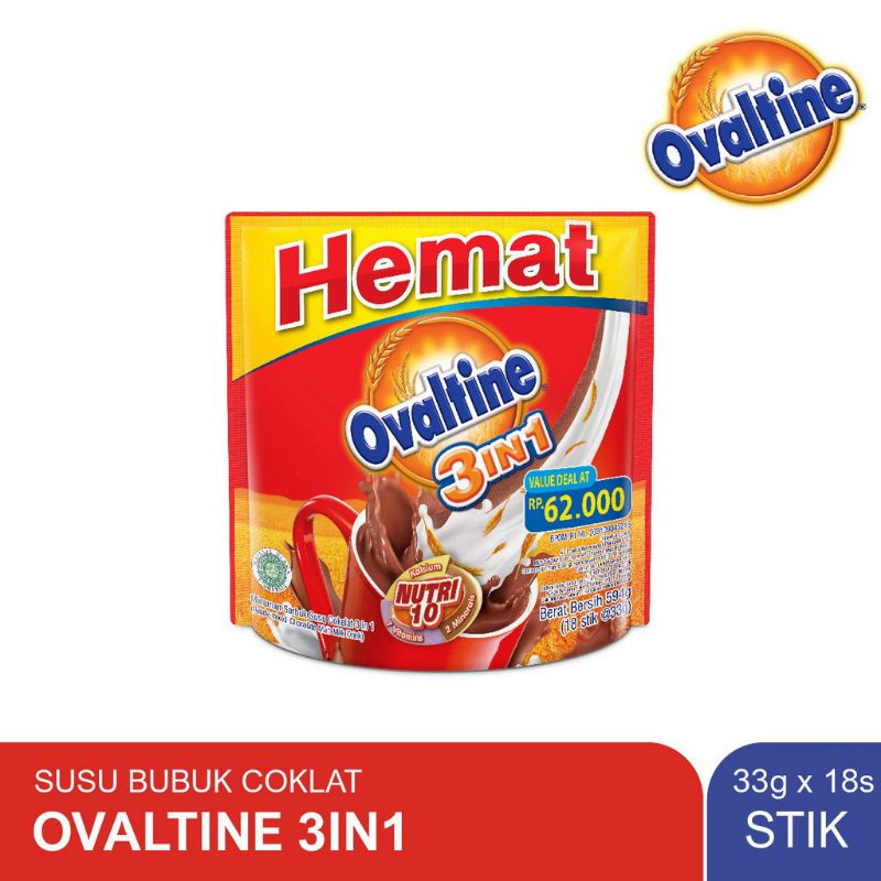 Jual Ovaltine 3in1 Susu Bubuk Coklat Stik 18sachet - Ovaltine 3 in 1 ...