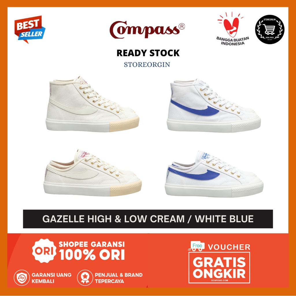 Jual SEPATU COMPASS GAZELLE HIGH & LOW CREAM / WHITE BLUE | Shopee ...