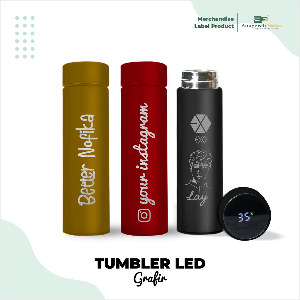 Jual Tumbler Termos LED 500ml Custom Print Nama - Logo grafir | Shopee ...