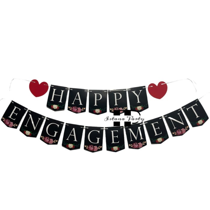 Jual Banner happy Engagement / bunting flag engagement party hitam ...