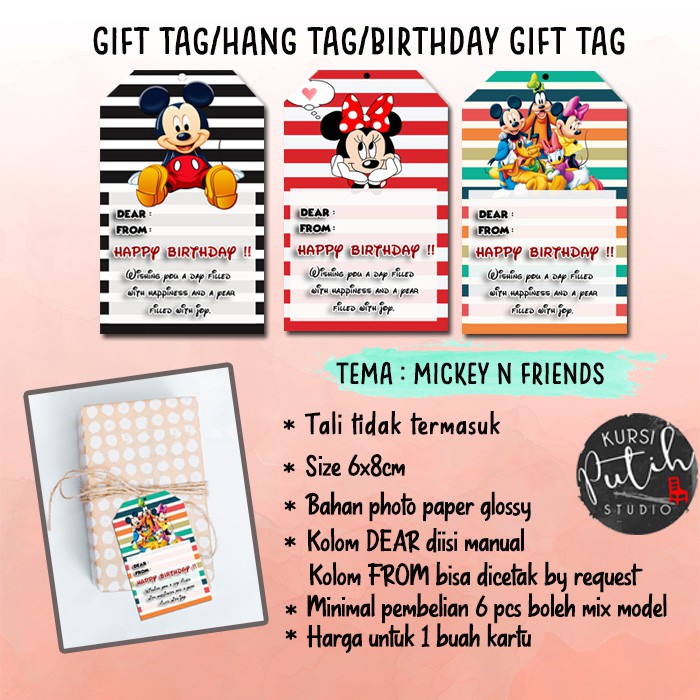 Jual Gift Tag / Birthday Card Tag / Ucapan Ultah Anak tema mickey and ...