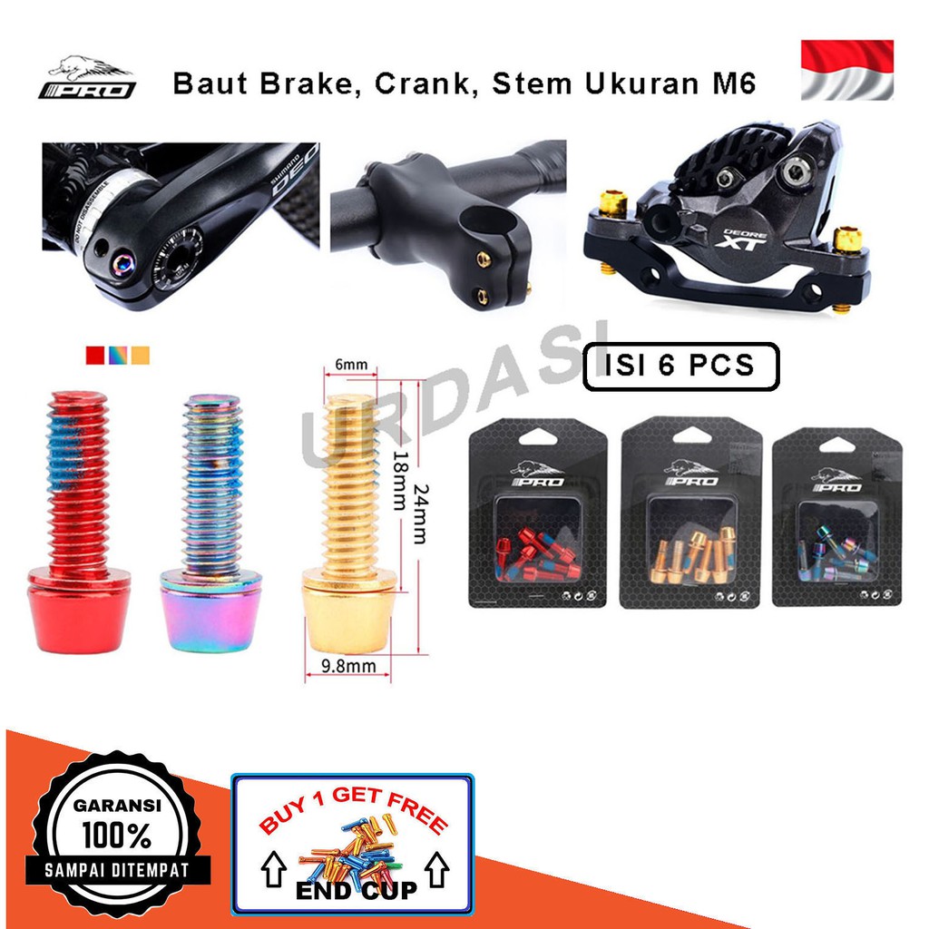 Jual IIIPRO Baut Disk Brake Caliper Crank Arm Engkol Stem M6x18mm Bolt ...