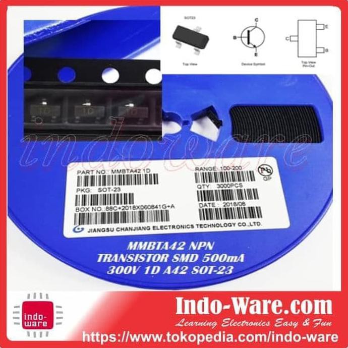 Jual MMBTA42 NPN TRANSISTOR SMD 500mA 300V 1D A42 SOT-23 invepow21 ...