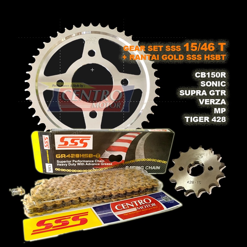Jual GEAR SET CB/SONIC/VERZA SSS 15/45+RANTAI EMAS SSS HSBT 428-130 ...