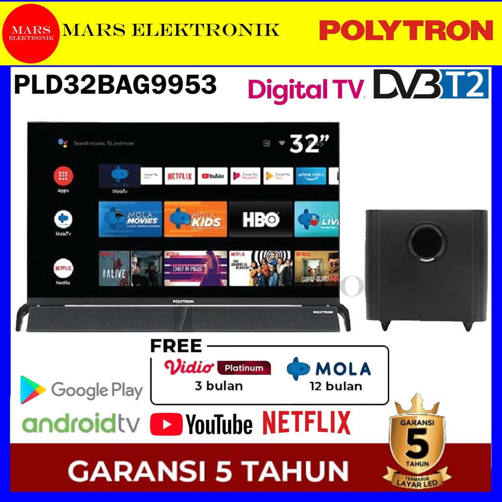 Jual TV LED POLYTRON PLD32BAG9953 ( MEDAN ) - 32 INCHI - SMART ANDROID MOLA TV - SOUNDBAR - PLD ...