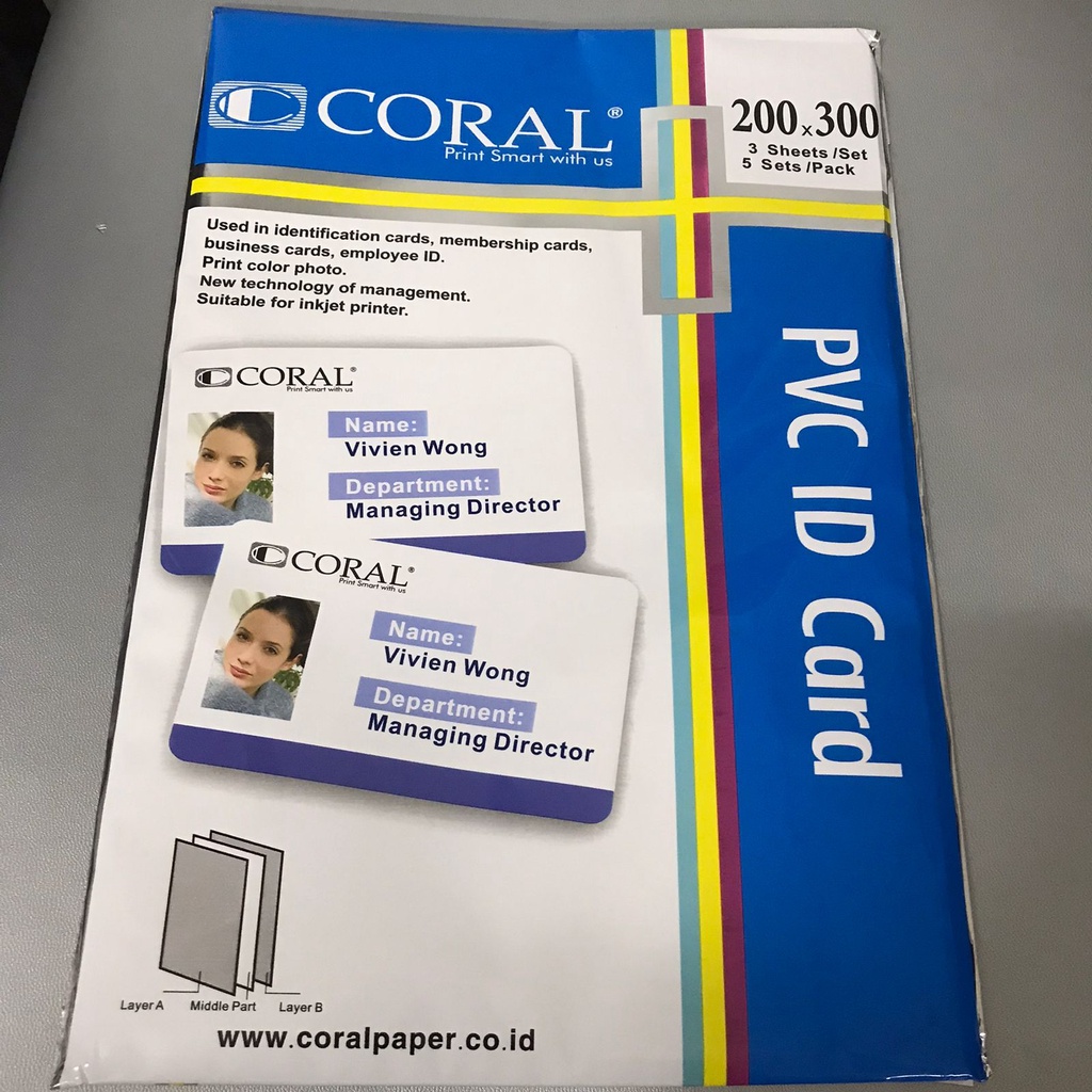 Jual Coral PVC ID Card 200x300 5 sets per pack kertas PVC ID Card Coral ...