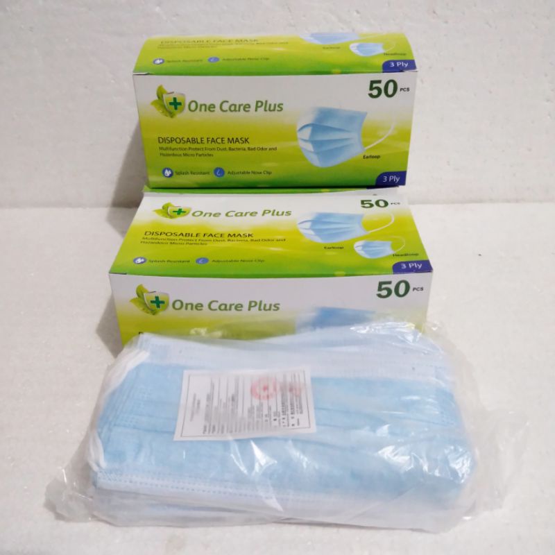 Jual Masker One Care Plus 3 ply Earloop, isi 50 pcs | Shopee Indonesia