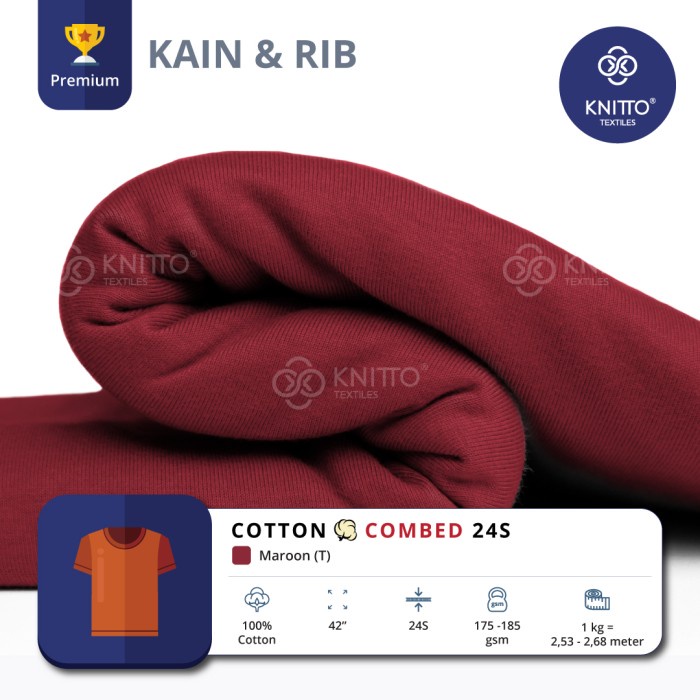 Jual KAIN COTTON COMBED 24S MAROON + RIB (BAHAN KAOS) | Shopee Indonesia