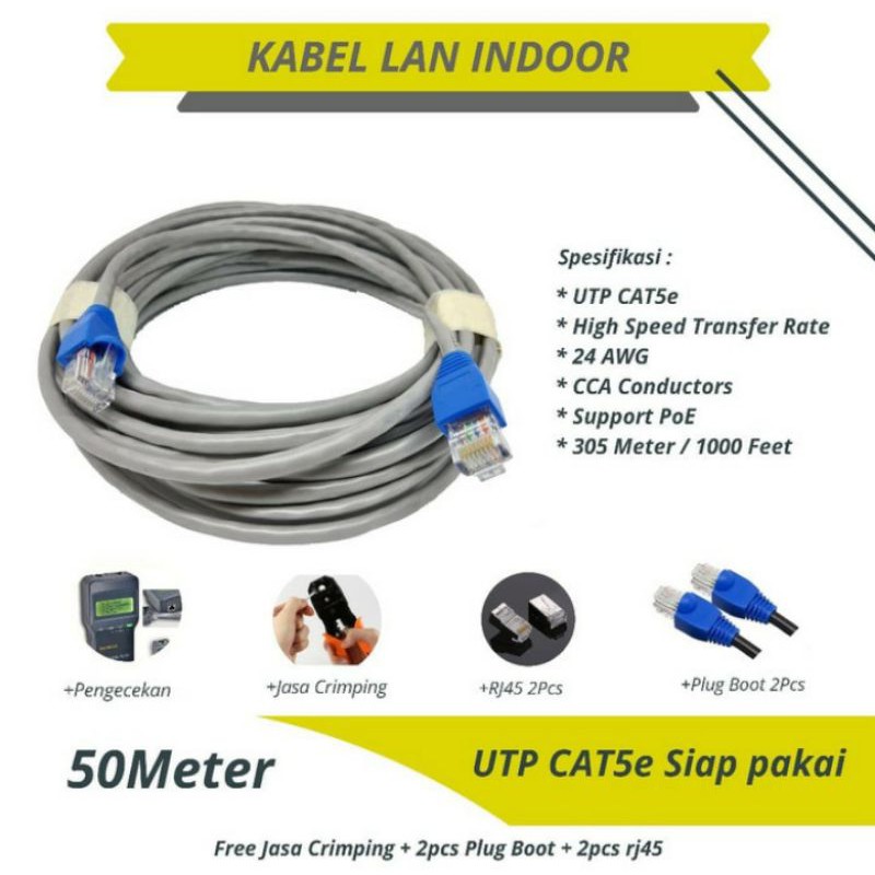 Jual KABEL LAN INDOOR UTP Cat 5e CCA Siap Pakai 50 Meter | Shopee Indonesia