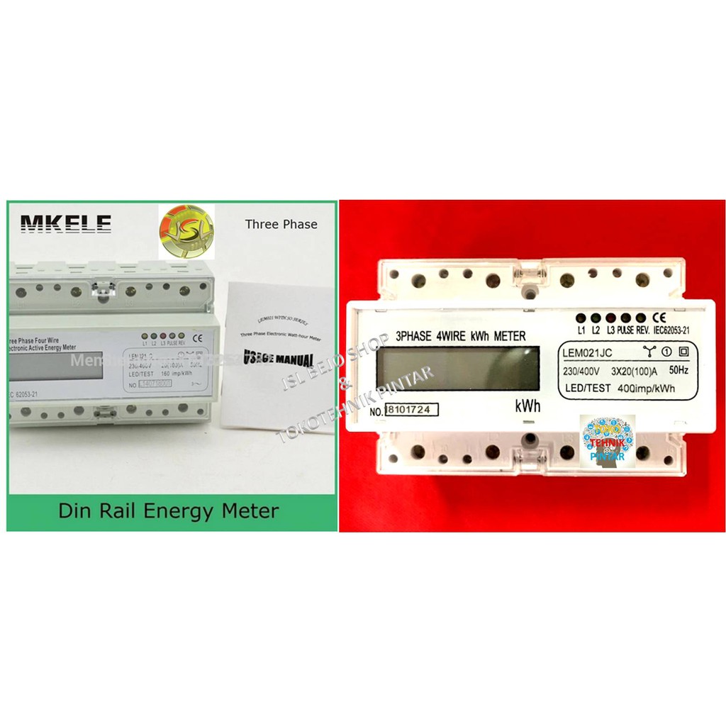 Jual KWH Meter Digital 3 Phase 4 Wire Din Rail LCD (100)A 3x230V/400V ...
