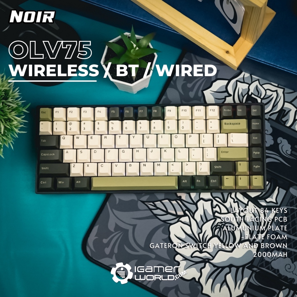 Jual Noir OLV75 Wireless/BT/Wired 84Keys Hotswap Mechanical Gaming ...