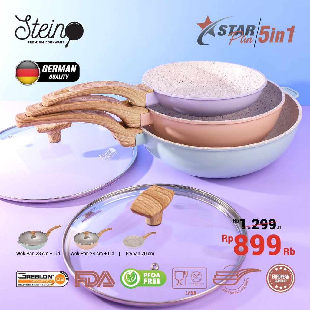 Jual [FREE SENDOK TAKAR] Stein Cookware Star Pan 5 in 1 Stackable Pan ...