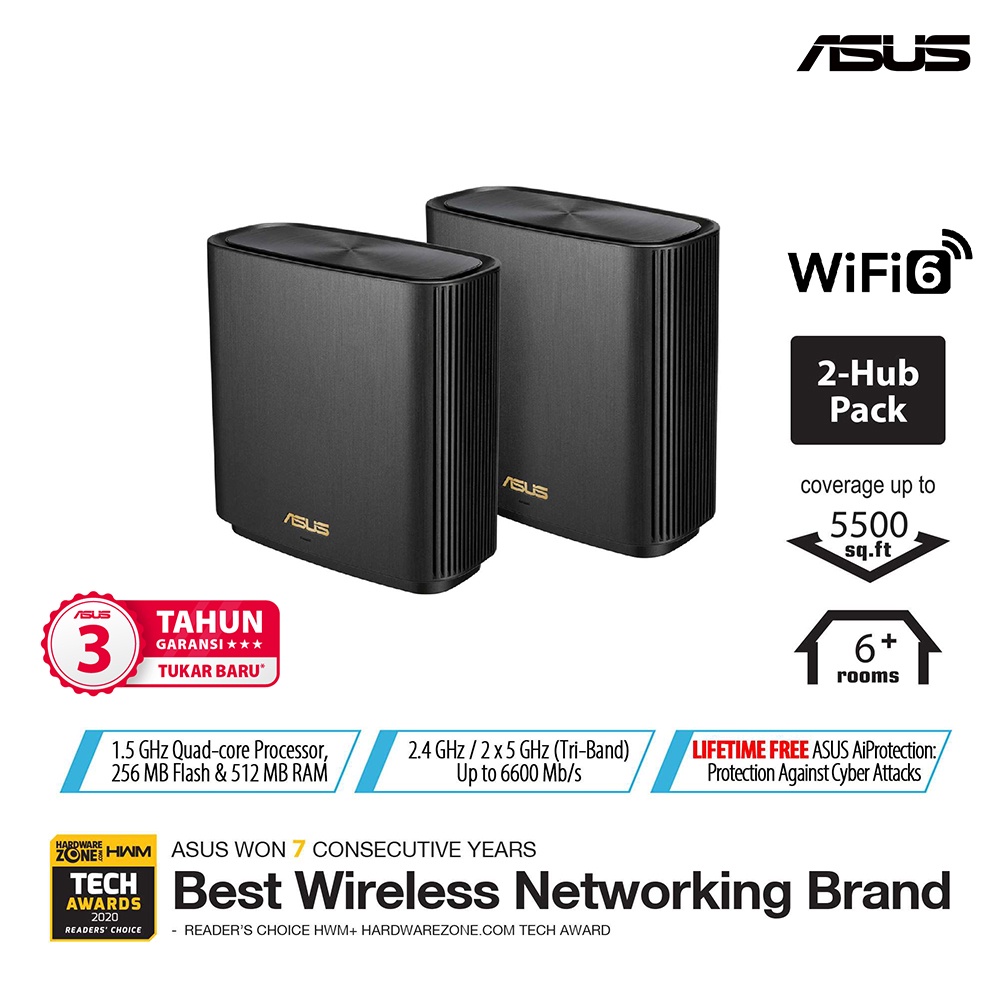Jual ASUS ZenWifi AX XT8-Black (2 Pack) AX6600 Tri-band Mesh WiFi | Shopee Indonesia