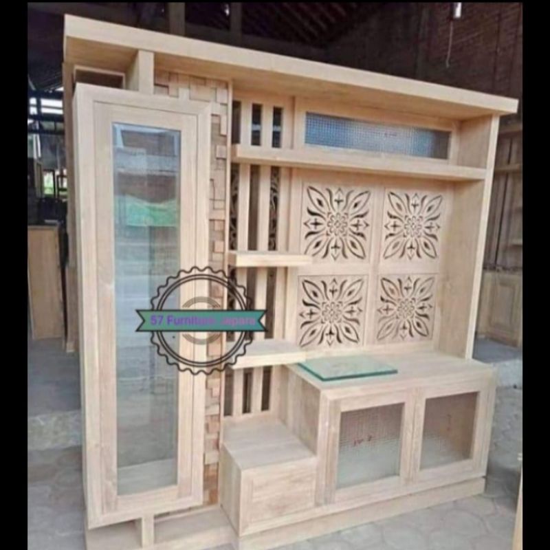 Jual Lemari partisi kayu jati mentahan rak hias pajangan ruang | Shopee ...