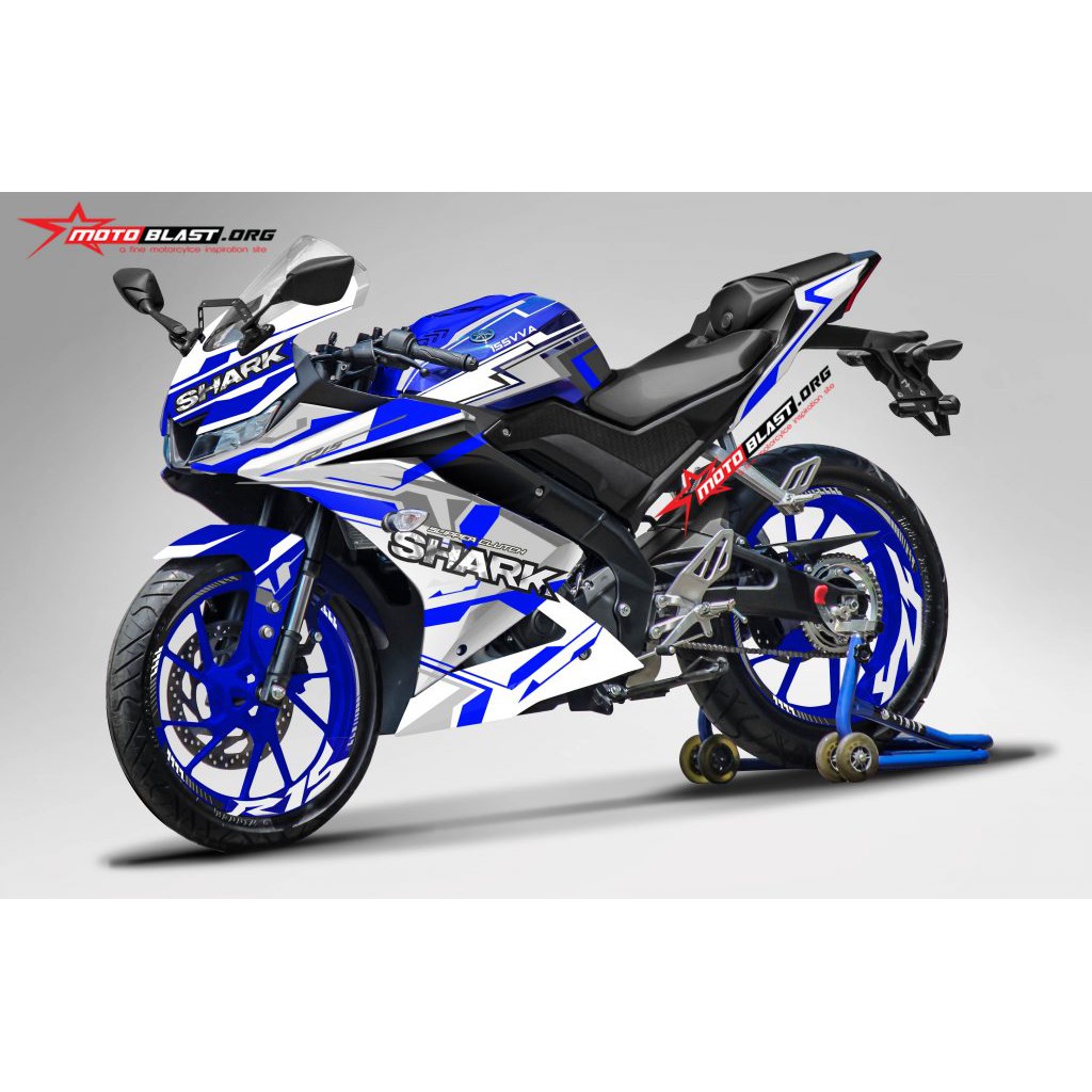 Jual decal yamaha r15 v3 biru shark/sticker bisa tambah nama bebas ...