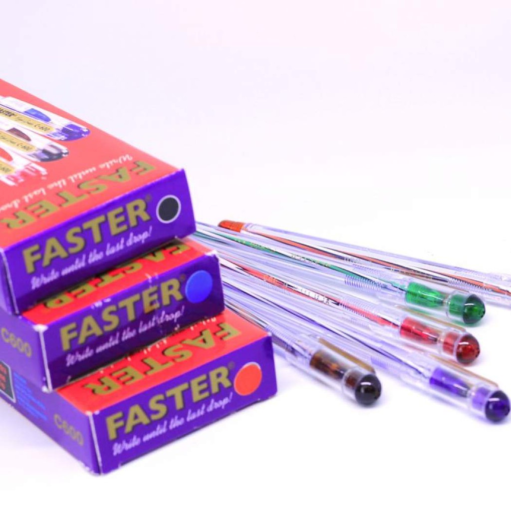 Jual Bulpen Bolpoint Faster C600 Biru,Hitam,Merah | Shopee Indonesia