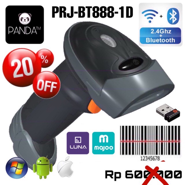 Jual Wireless Bluetooth 1D Laser Barcode Scanner PANDA PRJ-BT888-1D for ...