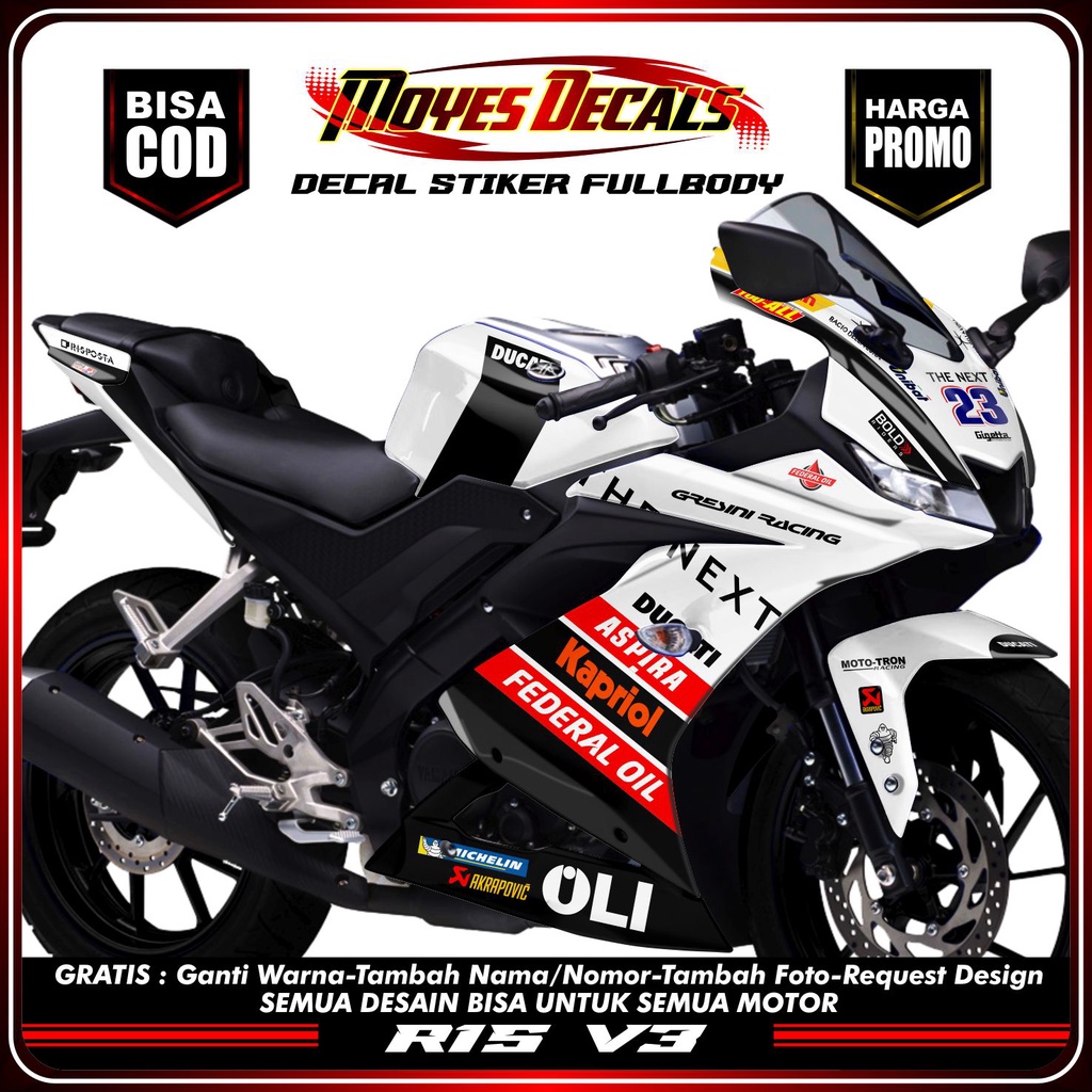 Jual COD Decal stiker striping r15 v3 stiker motor r15 v3 stiker yamaha ...