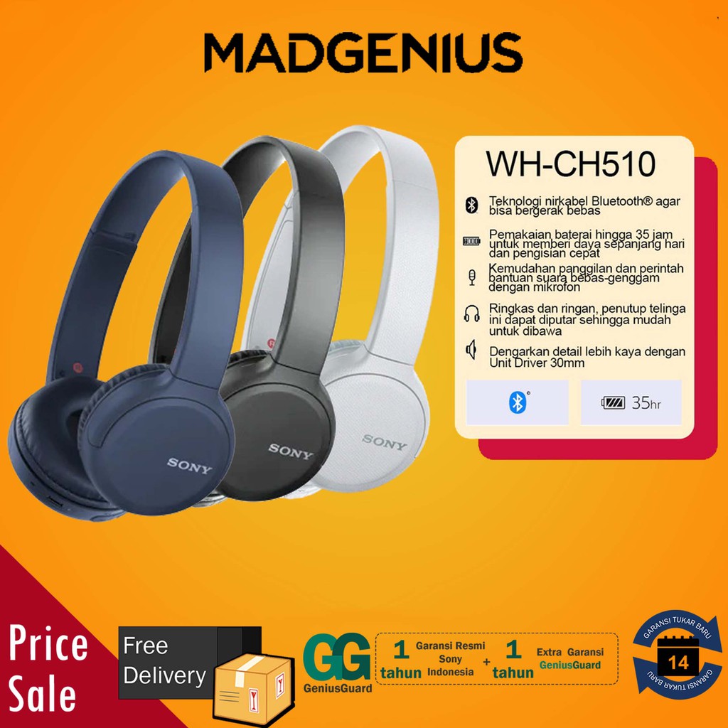 Jual SONY ORIGINAL WH-CH510 / WHCH510 / WH CH510 Bluetooth Wireless On ...
