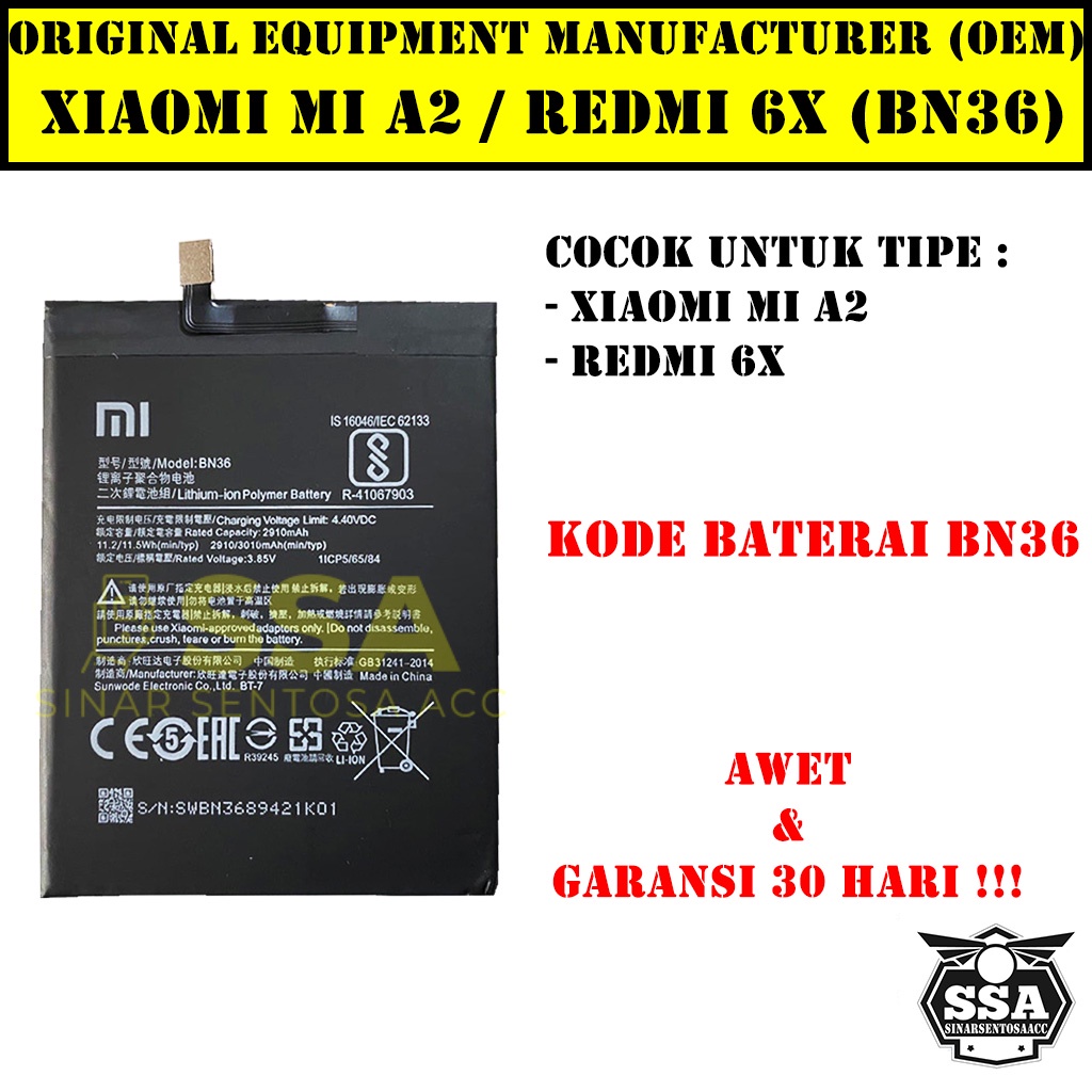 Jual Baterai Xiaomi Redmi 6x Mi A2 BN36 Redmi6x Xiaomi6x MiA2 XiamiA2 Redmi BN 36 Original OEM ...