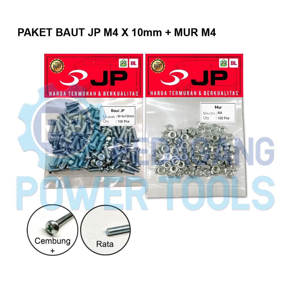 Jual PAKET 2 SET BAUT MUR 4x10 BAUT JP M 4 x 10 MM MUR M4 SKRUP ISI 100 PCS | Shopee Indonesia