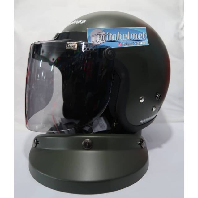 Jual Cargloss Retro Green Matt Dof Flat Visor Bogo dan Injak | Shopee ...
